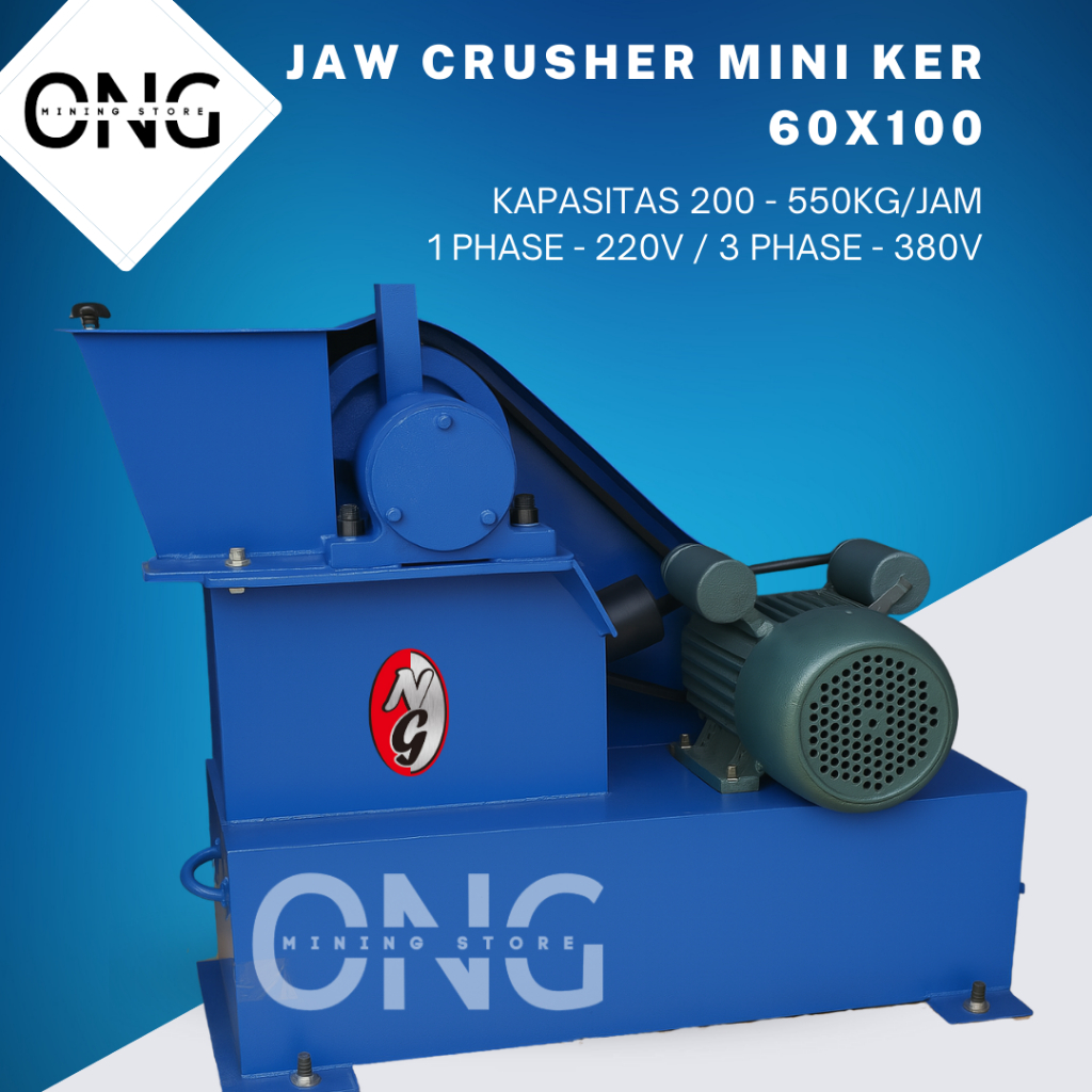 Jual Jaw Crusher Mini KER 60x100 Biru / Mesin Penghancur / Pemecah ...