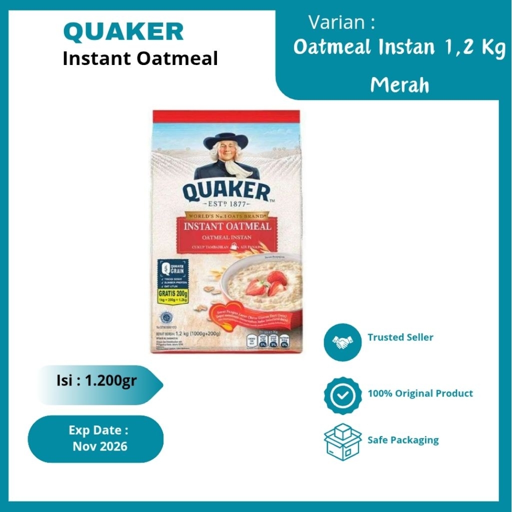 Jual Quaker Instant Oatmeal 1200gr (warna merah) | Shopee Indonesia
