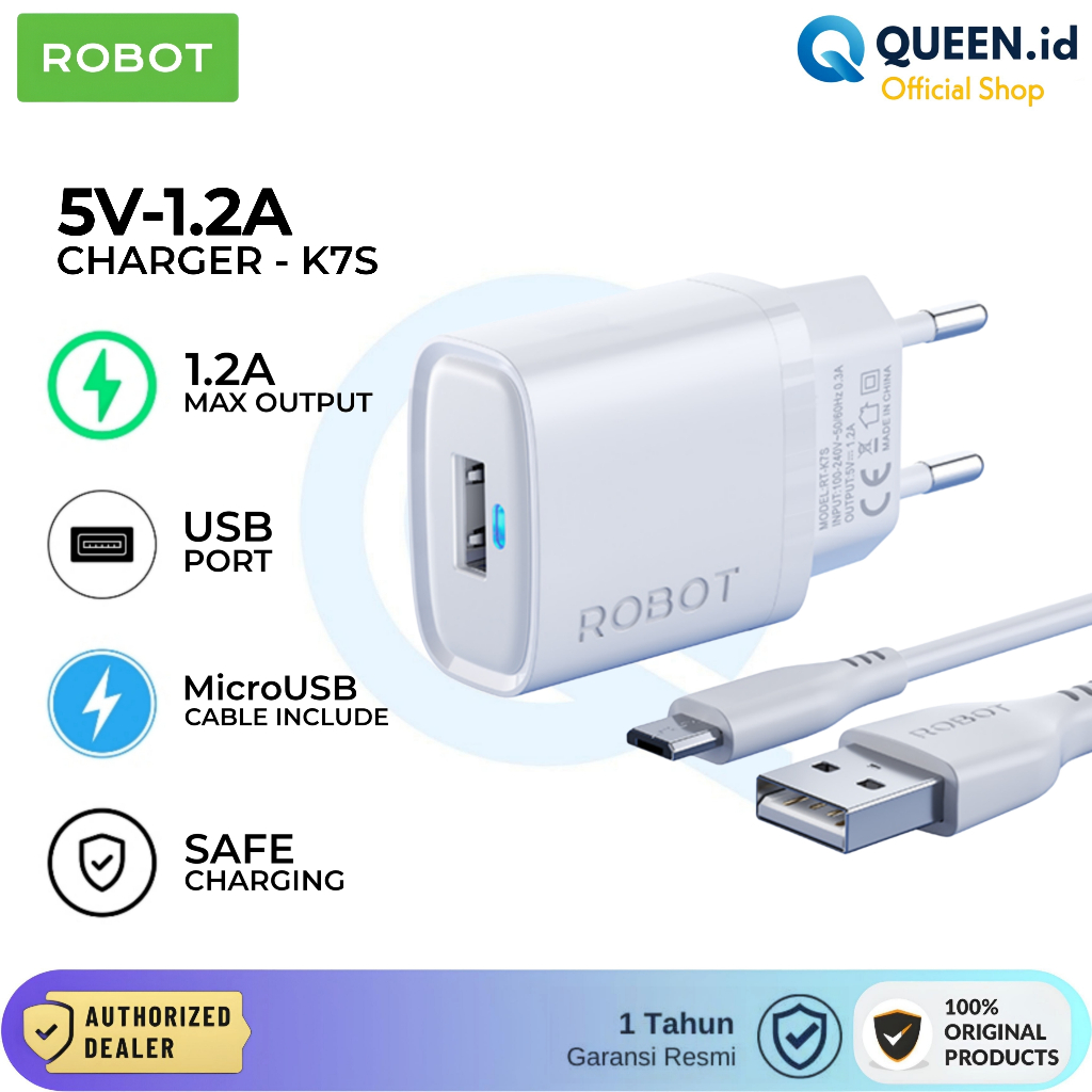 Jual ROBOT K7S Charger Adaptor USB Port 5V 1.2A Safe Charging Set Kabel MicroUSB - Adapter K7s ...