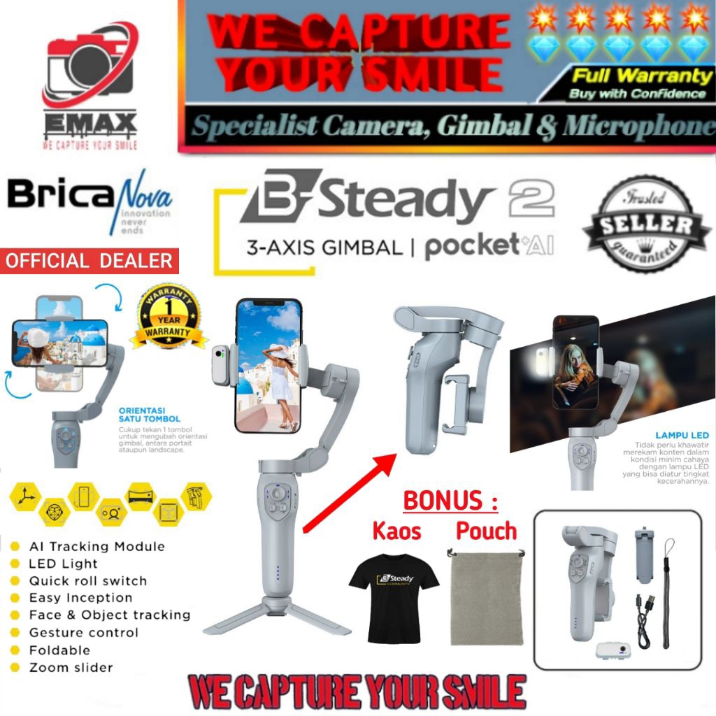 Jual BRICA B-Steady 2 Pocket AI Tracking 3-Axis Gimbal Stabilizer ...