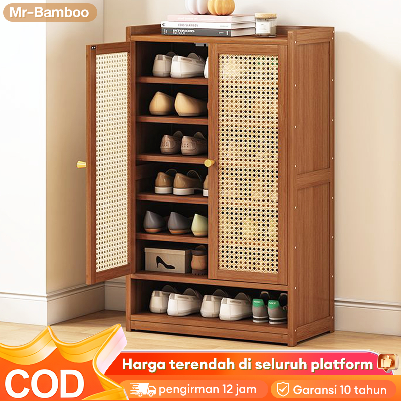 Jual Lemari Sepatu Rotan/Cabinet Minimalis Bambu/ Rak Sepatu Serbaguna ...