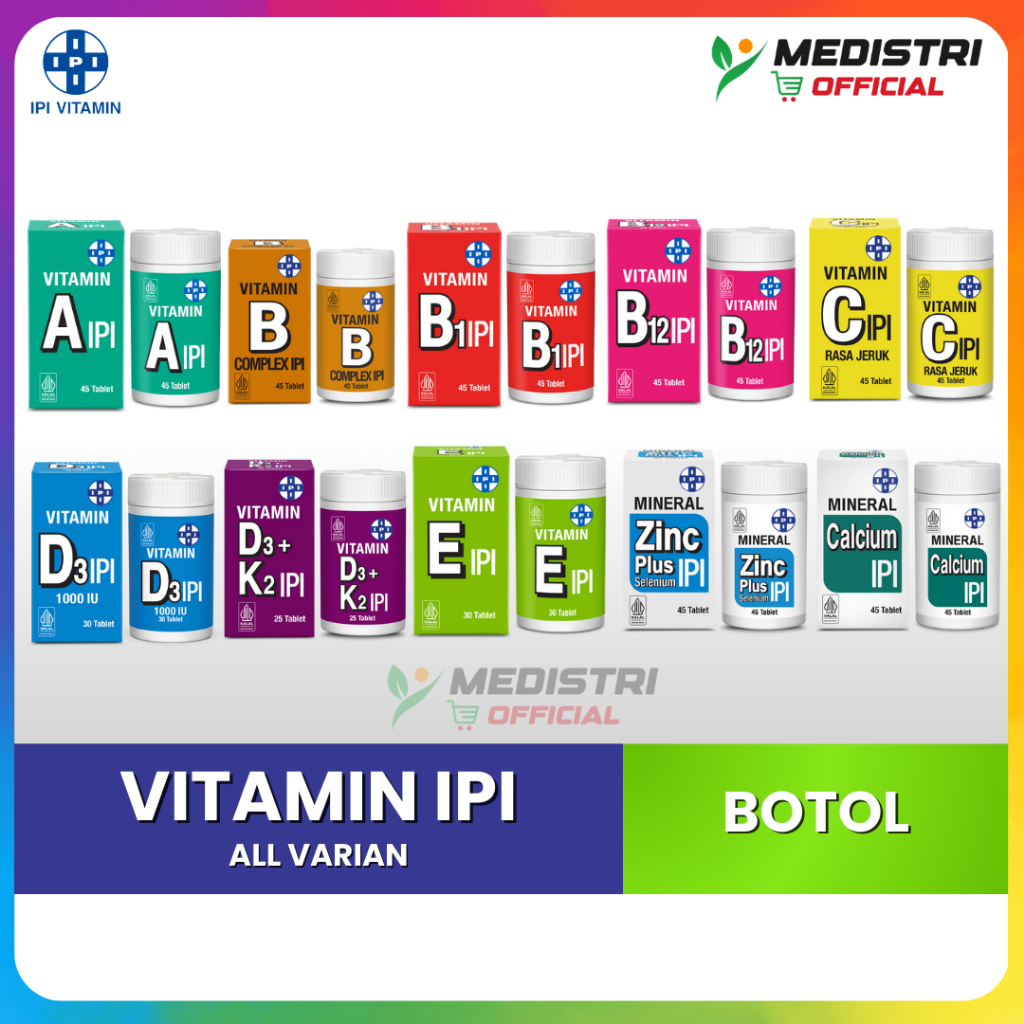 Jual IPI Vitamin All Varian Suplemen Kesehatan A B1 B12 C D3+K2 E Zinc Complex Calcium Selenium ...