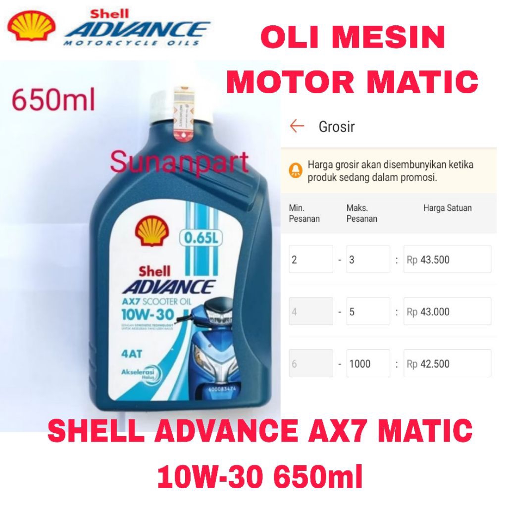 Jual Oli Motor Matic Shell AX7 MATIC 10W-30 650ml Genio,beat,Scoopy ...