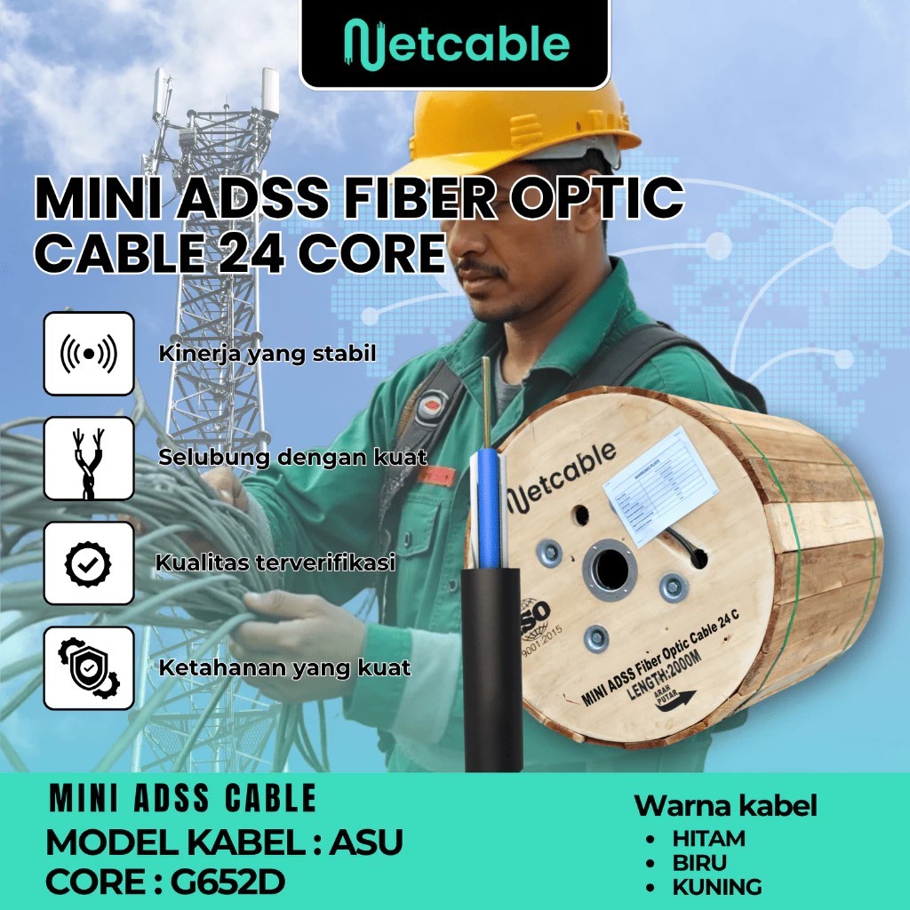 Jual NETCABLE KABEL FIBER OPTIK FO MINI ADSS CORE 4 CORE 6 CORE 12 CORE ...