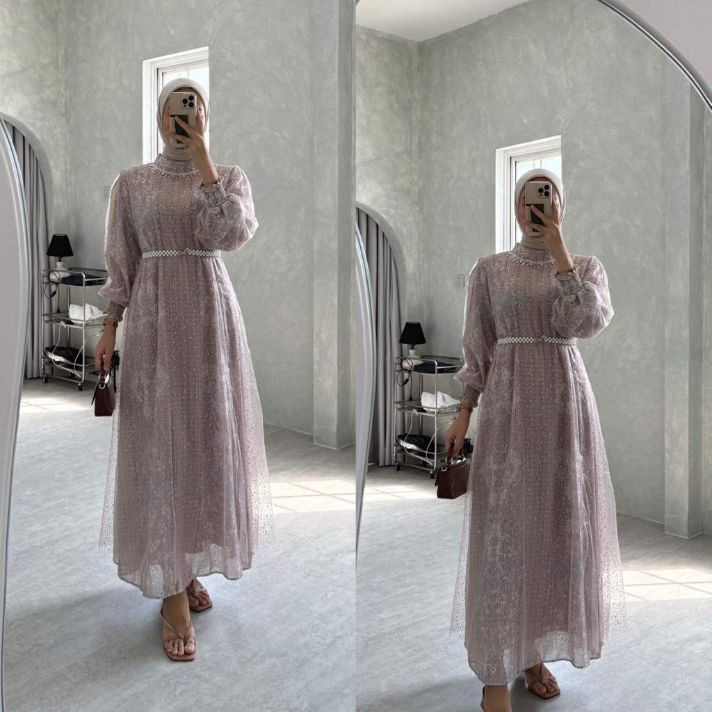 Jual Fatunhijabs - Aureen Dress Bahan Ceruty Mix Tille Glitter Gamis ...