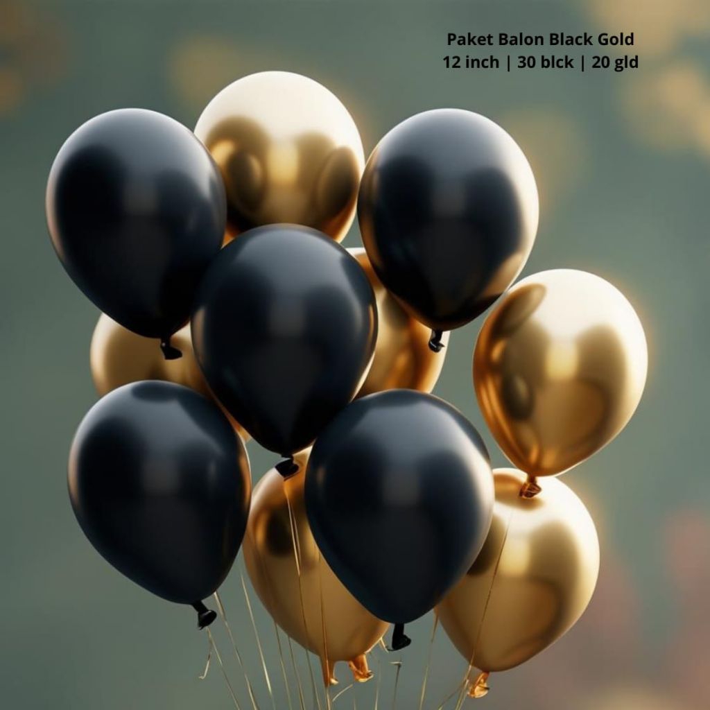 Jual 1 set balon latex black & gold mewah isi 50 PC metalic | paket ...