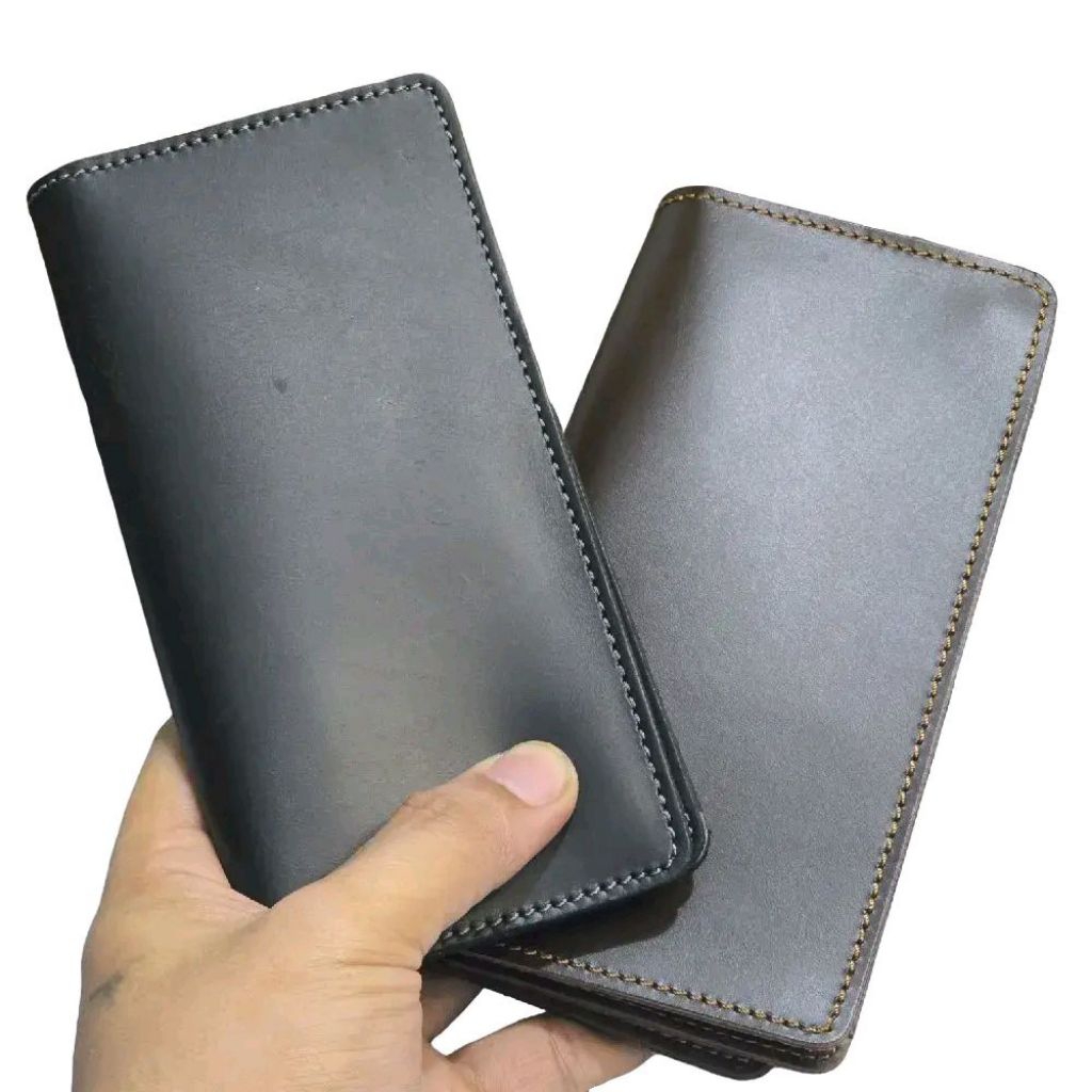 Jual Dompet kulit asli sapi panjang tipis muat HP tipe bifold | Shopee ...