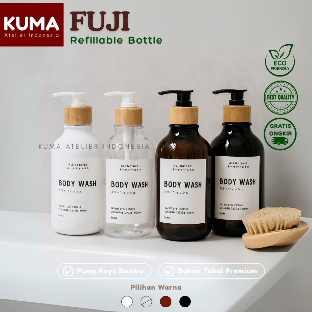 Jual KUMA Fuji Botol Sabun Refill 500ml Japanese Style Tutup Pump Kayu ...