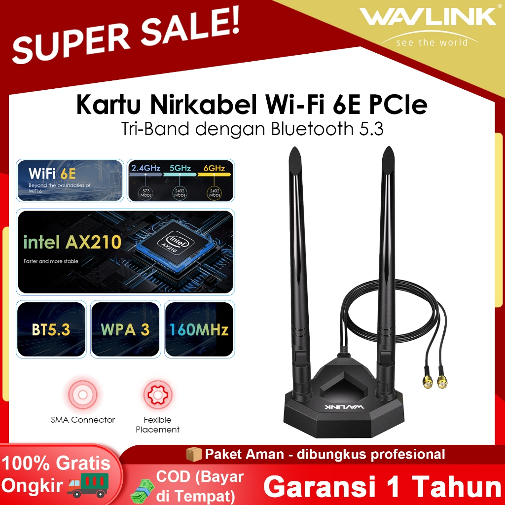 Jual WAVLINK WiFi 6E Tri-band Extension Antenna, 2.4GHz + 5GHz + 6GHz ...