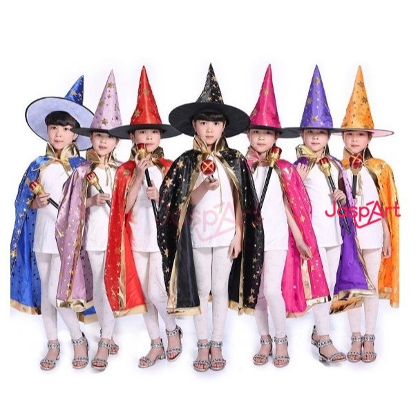 Jual Kostum Halloween Jubah Emas Topi Witch Costume Penyihir Wizard ...