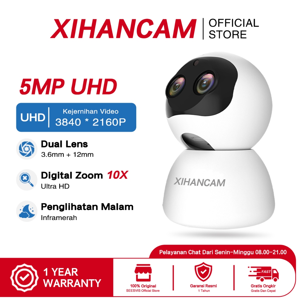 Jual XIHANCAM Smart Zoom 10X CCTV Indoor IP Kamera CCTV Wifi 5MP Dual ...