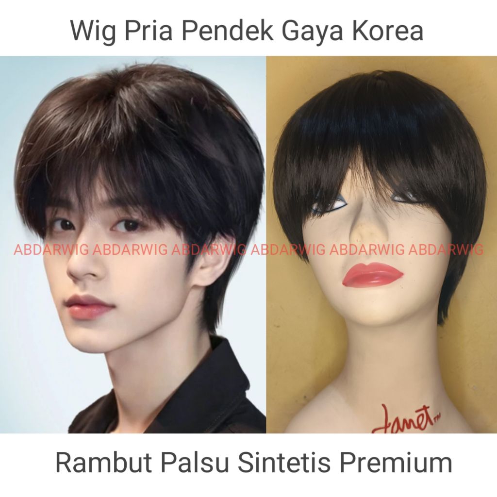 Jual Wig Pria Korea Keren Model Pendek Poni Rambut Palsu Cowok Lurus ...