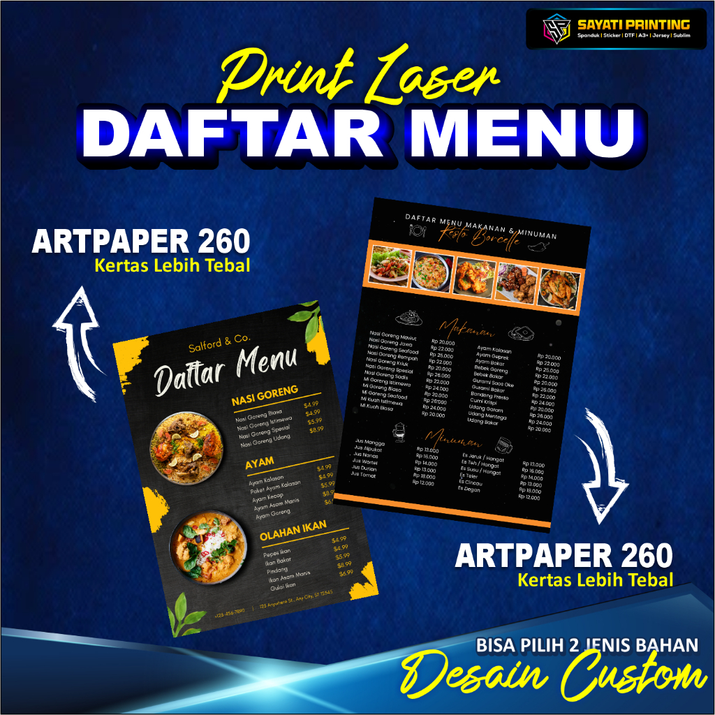 Jual Sayati Printing CETAK DAFTAR MENU bisa riquest desain (MENU ...