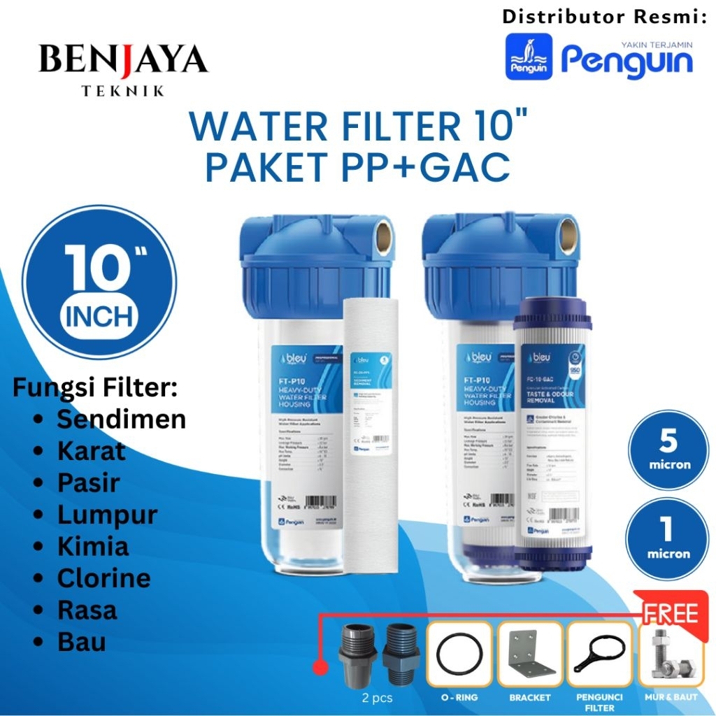 Jual PAKET WATER FILTER 10" PP - GAC / Filter Bleu Penguin | Shopee ...