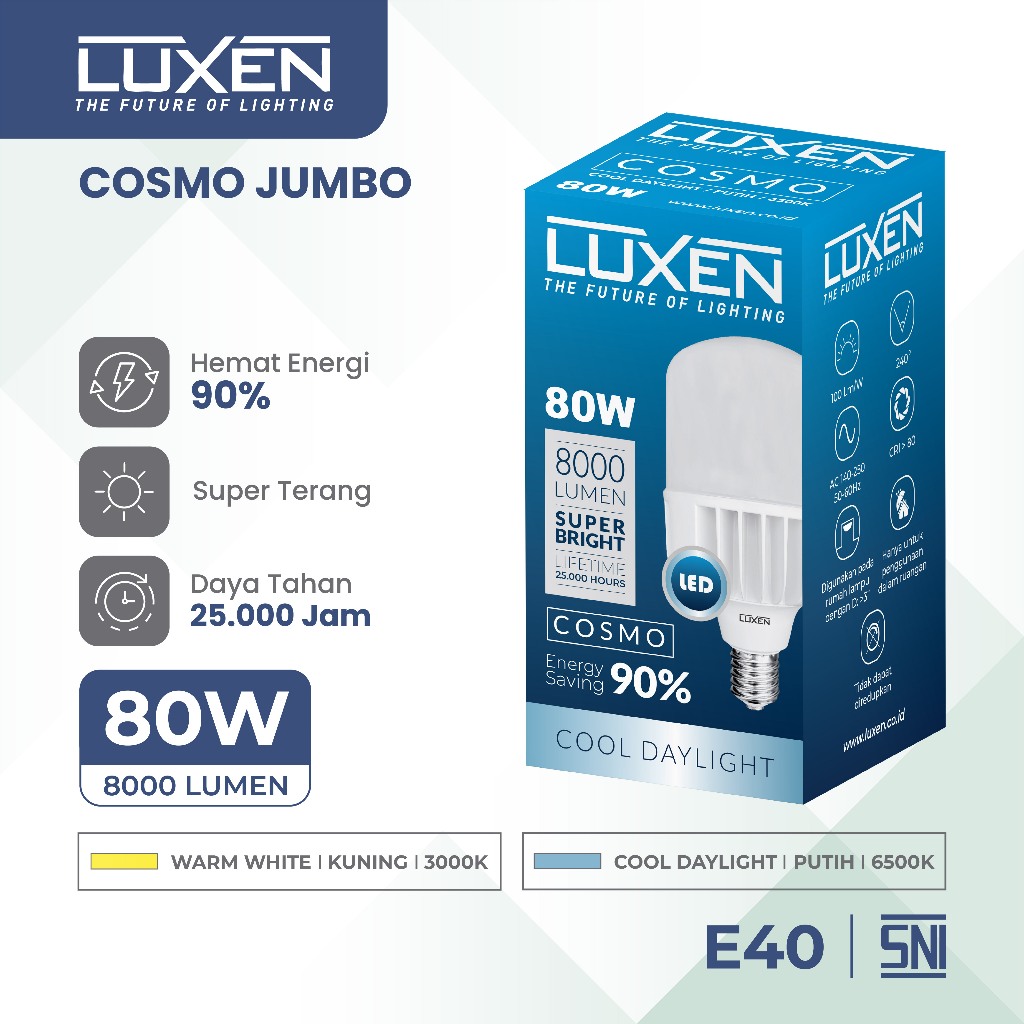 Jual LUXEN BOLA LAMPU LED KAPSUL COSMO JUMBO 80 Watt Cahaya Putih | Shopee Indonesia