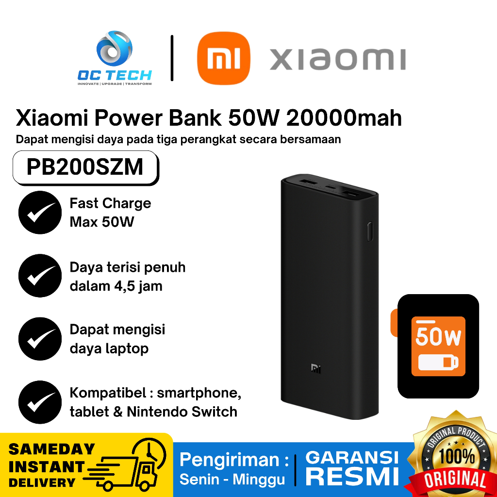 Jual Xiaomi Power Bank 50W 20000 mAh Super Fast Charge Output 3 port ...