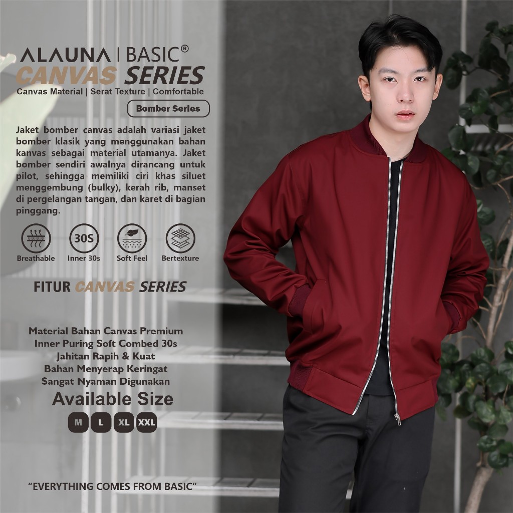 Jual Alauna Basic - Jaket Pria Bomber Canvas Series Premium | Maroon ...