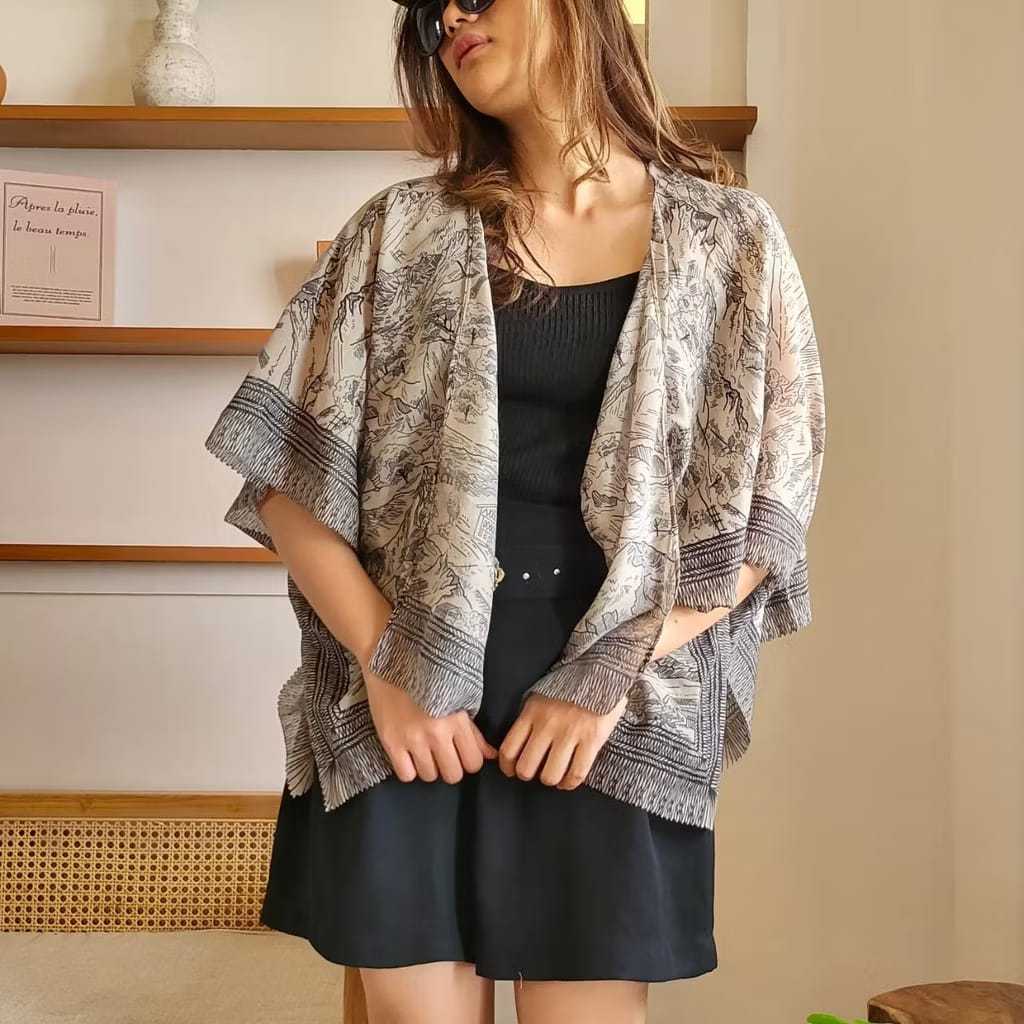 Jual Outer Scarf Batwing Full Motif Lengan model kelalawar outwear ...
