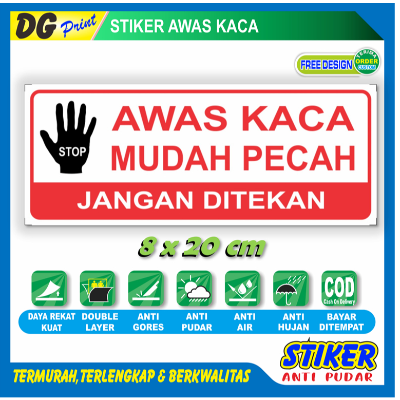 Jual Stiker anti pudar new awas kaca mudah pecah sticker peringatan ...