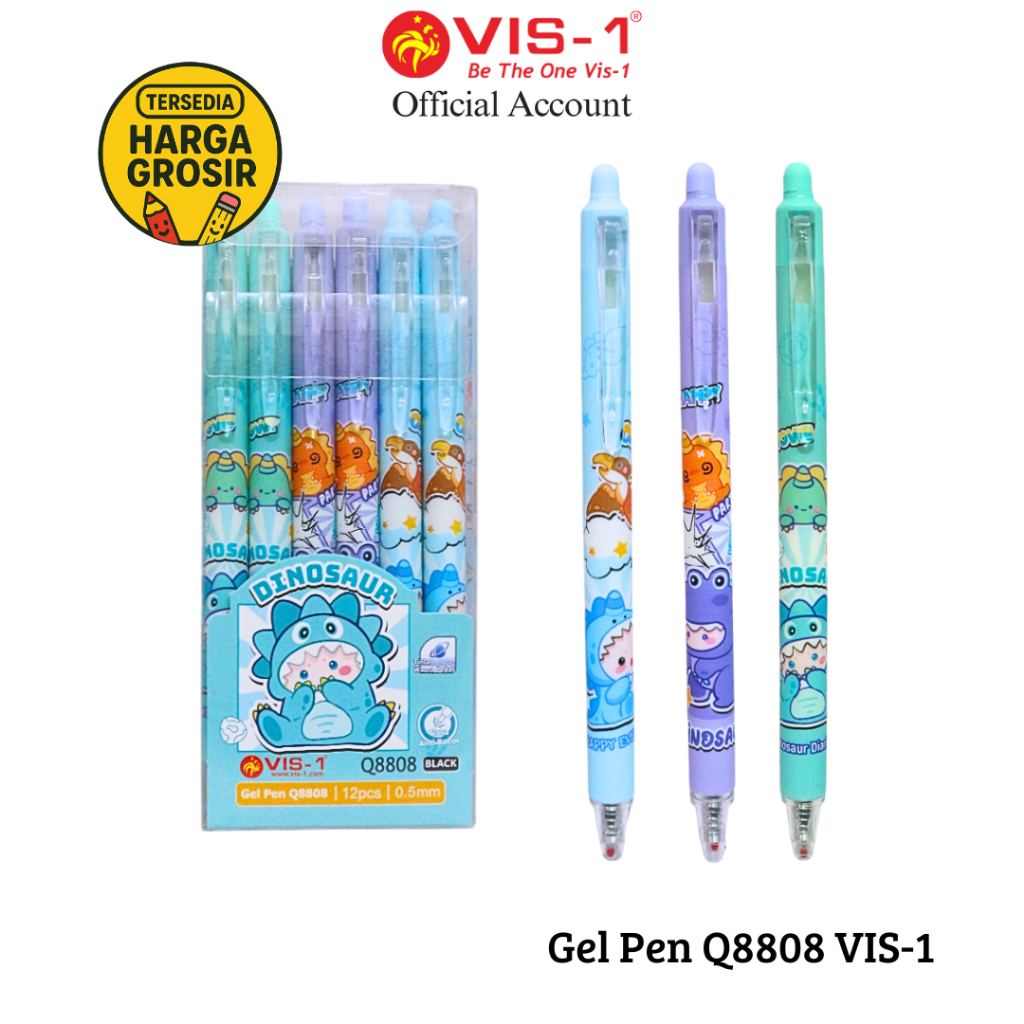 Jual VIS-1 -Ballpoint Gel Pen Kode Q8808 Dinosaur / Pen / Pulpen 0.5mm ...