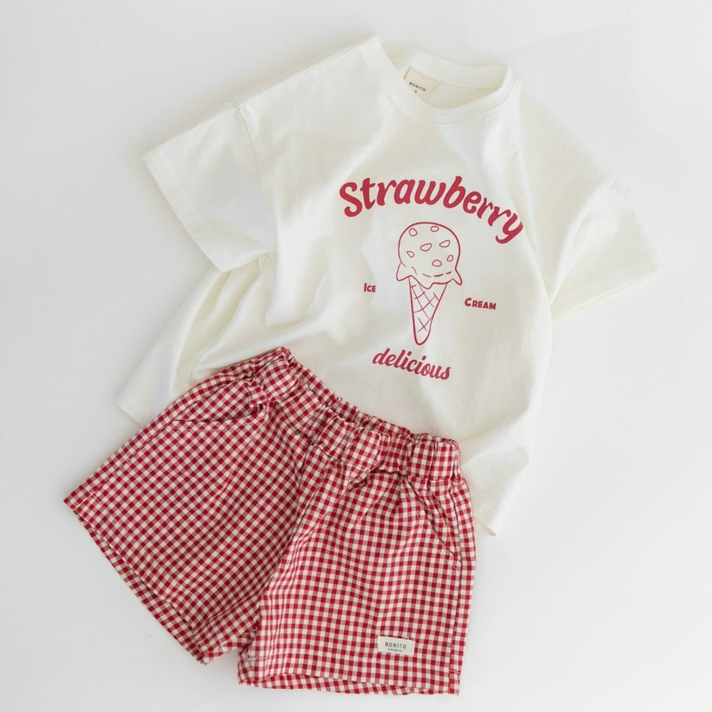 Jual SALT AND PALM | Ice Cream Sets Gingham Red | Shopee Indonesia
