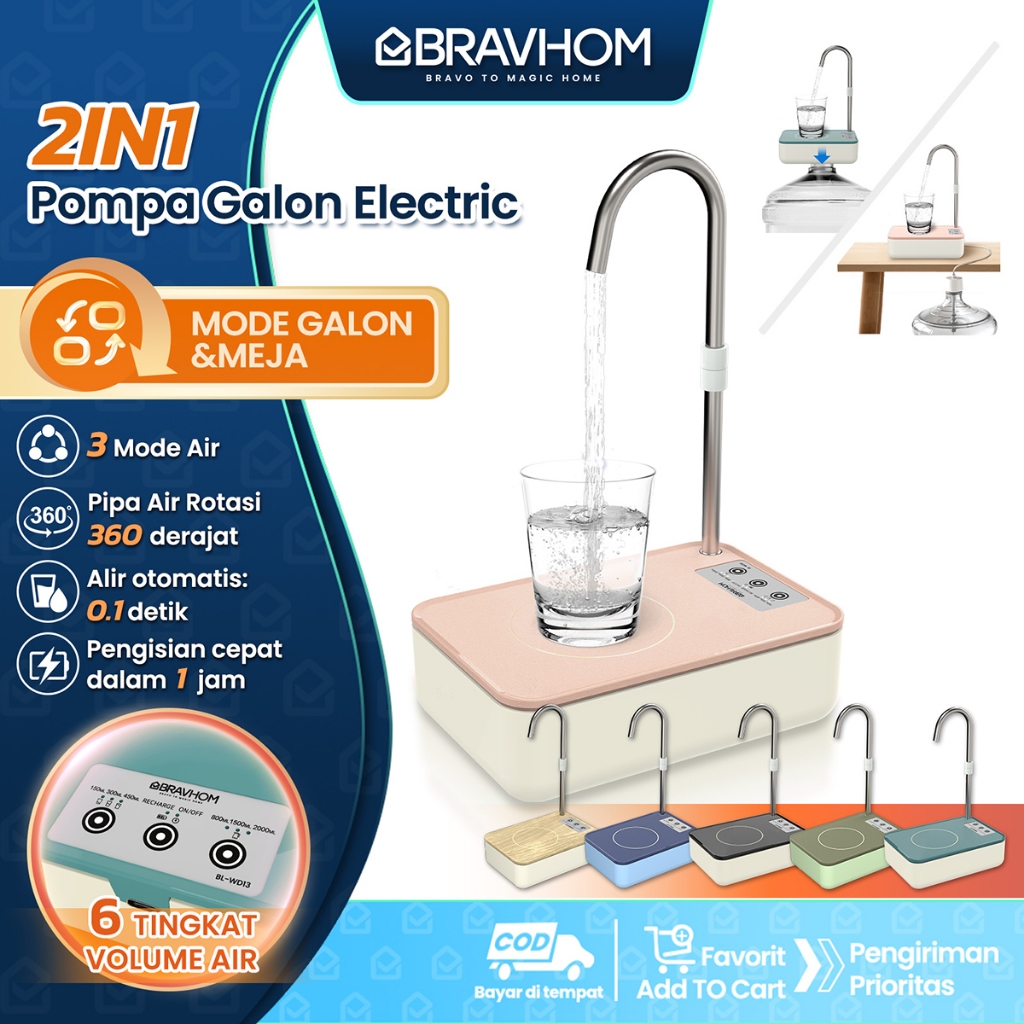 Jual BRAVHOM Pompa Galon Elektrik 2in1 Ketel Dan Meja Dispenser Air ...