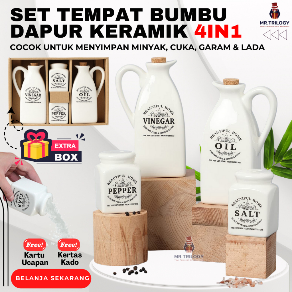 Jual Set Tempat Bumbu Dapur Keramik 4in1 Oil Vinegar Salt Pepper Botol ...