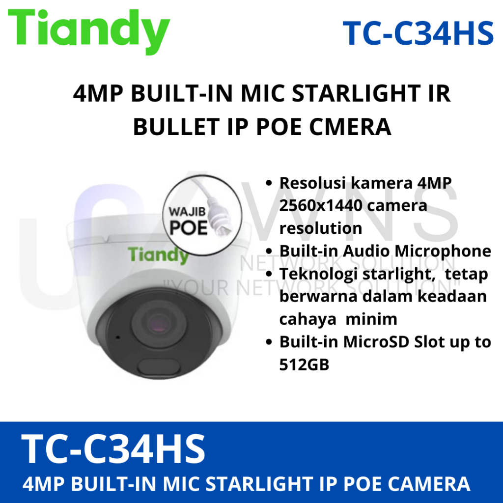 Jual IPCCTV INDOOR TIANDY TC-C34HS 4MP BUILT-IN MIC STARLIGHT IR BULLET ...