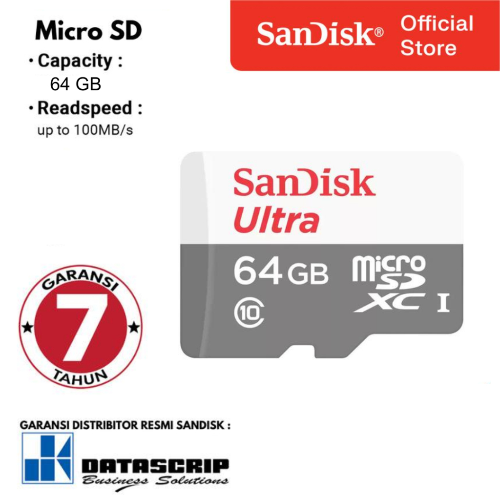 Jual SANDISK Microsd Ultra 64Gb Class 10 Speed 100Mbps (Na) | Shopee ...