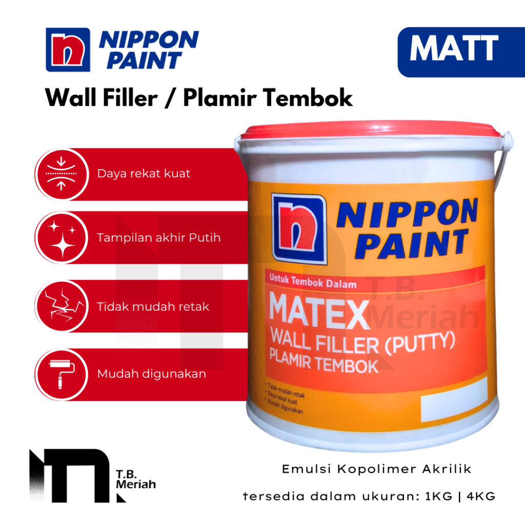 Jual NIPPON PAINT MATEX Putty Wall Filler 002 Super White 1Kg & 4Kg - Dempul Tembok - Plamir ...