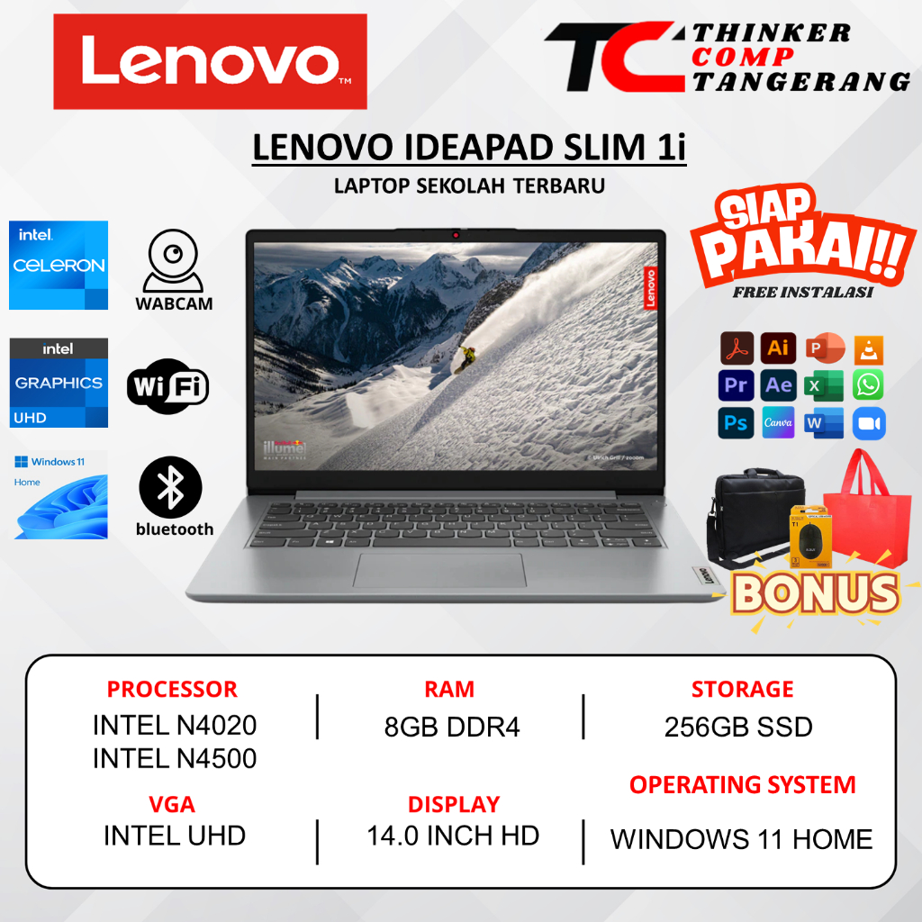 Jual LAPTOP MURAH LENOVO IDEAPAD SLIM 1i 14 INTEL N4020 RAM 8GB SSD 256GB Windows 11 Home ...
