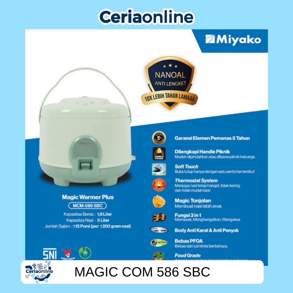 Jual Magic Com / Rice Cooker MIYAKO MCM-586 SBC Kapasitas 1,8 Liter ...