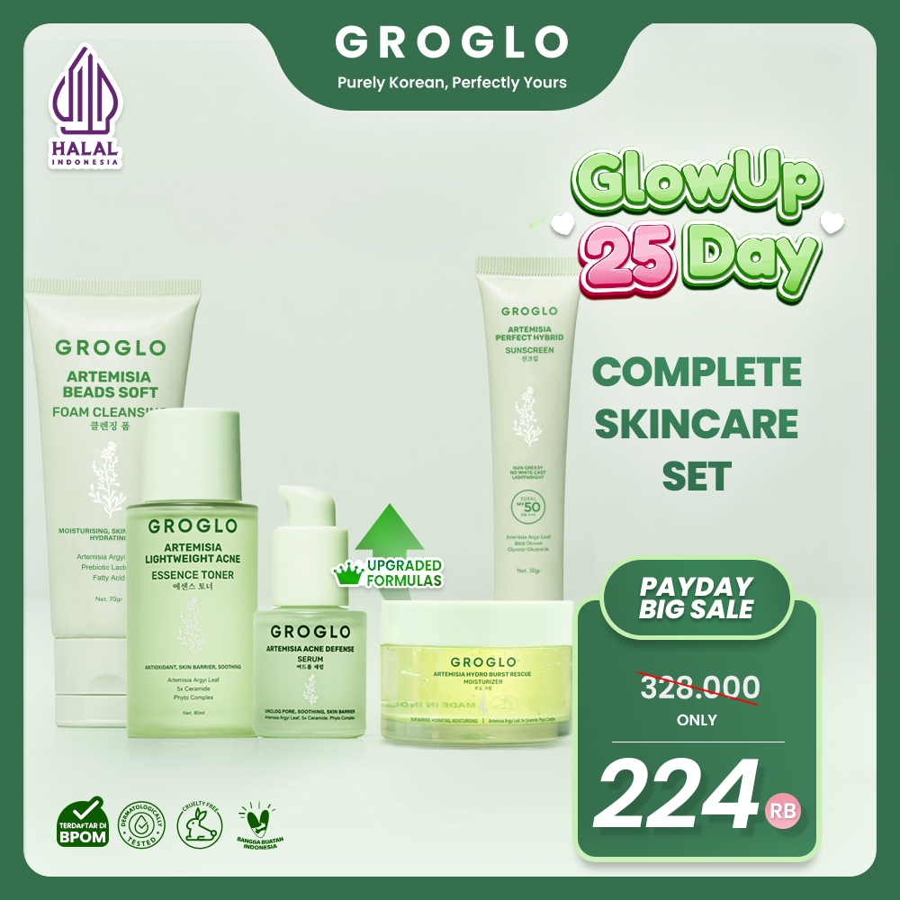 Jual GROGLO - Paket 5pcs set Facial Wash + Toner + Serum + Moisturizer ...