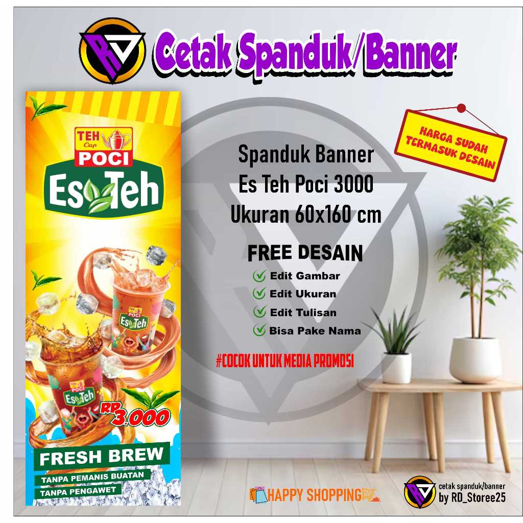 Jual Spanduk Banner Es Teh Poci 3000 Ukuran 60x160 cm | Shopee Indonesia