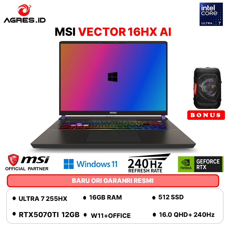 Jual MSI VECTOR 16HX ULTRA 7 255HX RTX5070TI 12GB RAM 16GB 512GB W11 ...