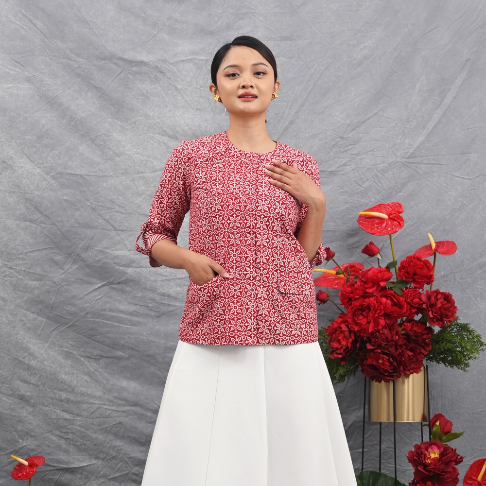 Jual NONA RARA - Livia Garut Merah Putih T4485, Baju kerja batik blouse ...