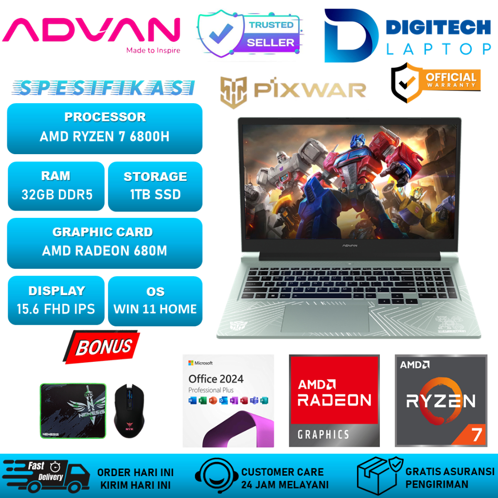 Jual Laptop ADVAN Pixwar 15 AMD Ryzen 7 6800H 32GB DDR5 1TB SSD 15.6 ...
