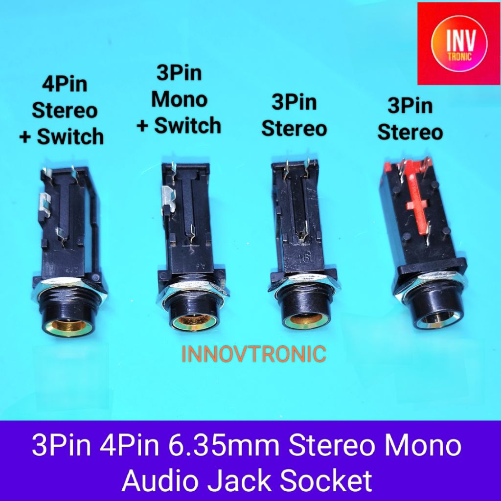 Jual Socket Akai 3Pin 4Pin Socket Mic 6.35mm Mono Stereo Switch Tempel ...