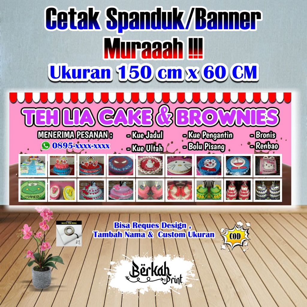 Jual Spanduk Banner Kue Bolu / Banner Cake & Brownies Ukuran 150 cm x ...