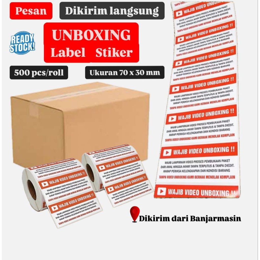 Jual Label stiker fragile wajib video UNBOXING onlineshop 70 x 30 isi ...