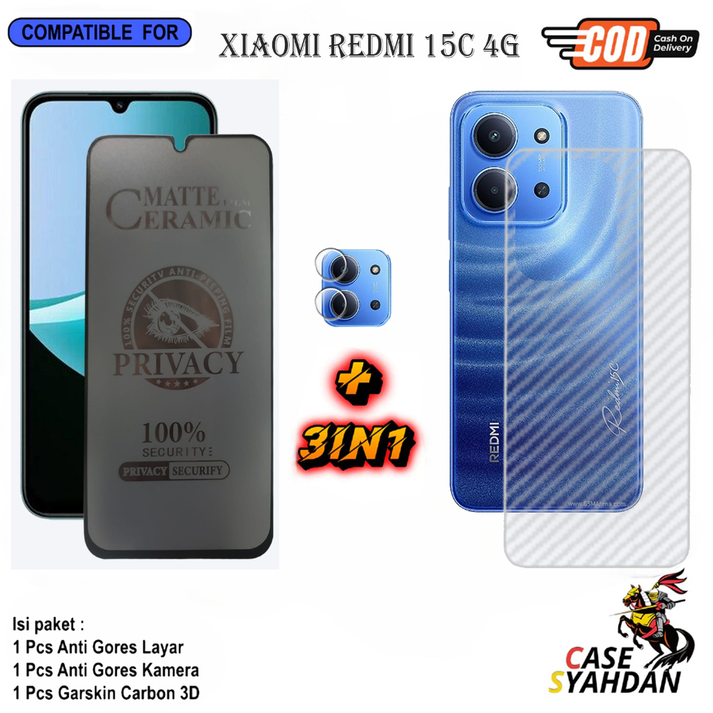 Jual Paket 3in1 Anti Gores Xiaomi Redmi 15 15 4G 15C 4G Tempered Glass ...