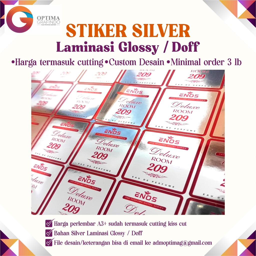 Jual Cetak Stiker Label Silver Glossy Laminasi Glossy Dof A3+ termasuk ...