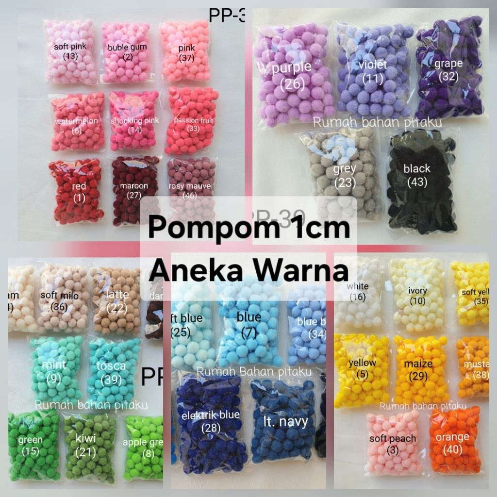 Jual (PP-39) POM POM HALUS +- 1CM, HARGA per-BUNGKUS ( ISI +-100 BIJI ...