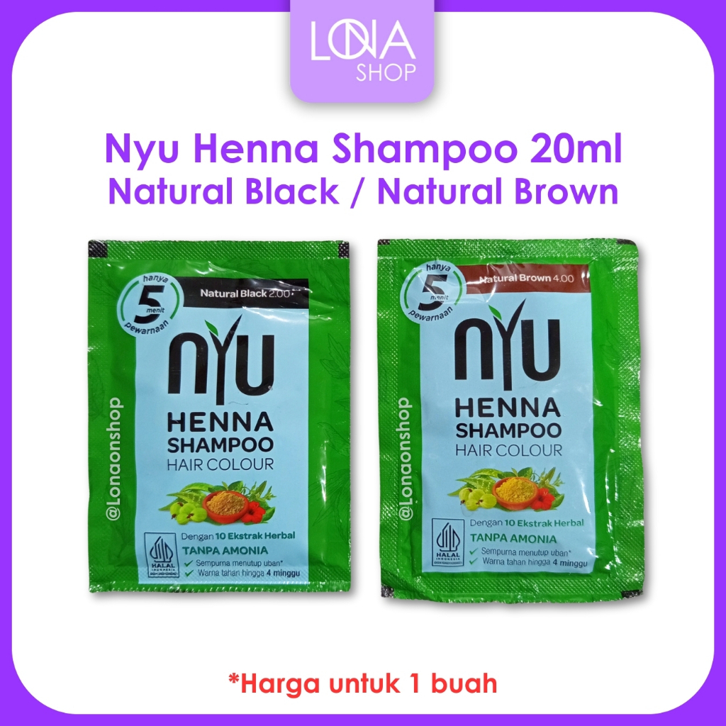 Jual NYU Henna Shampoo Hair Color 20ml | Sampo hena Natural Black ...