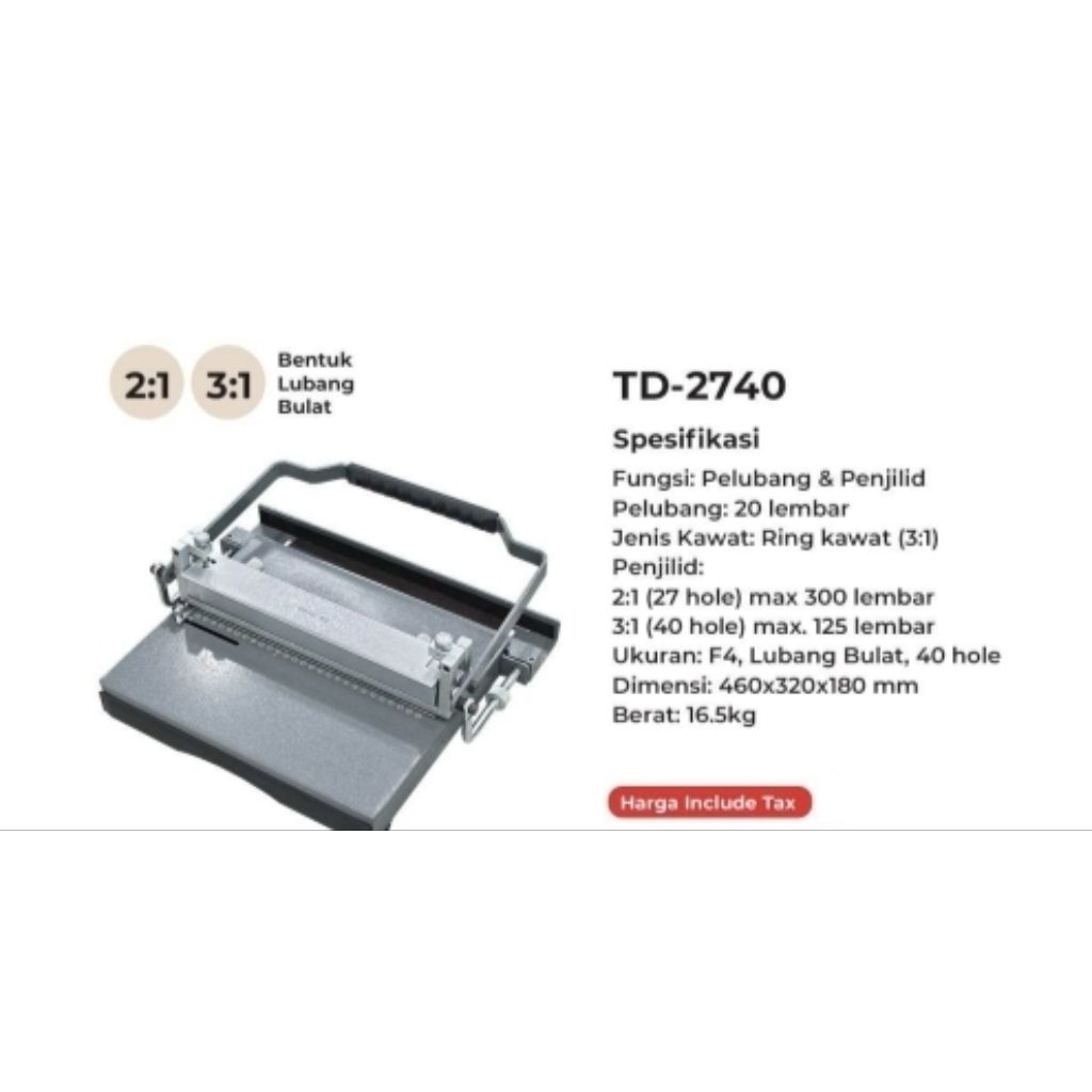 Jual Mesin Jilid Ring Kawat Spiral Folio TD2740 Topas TD 2740 Double ...