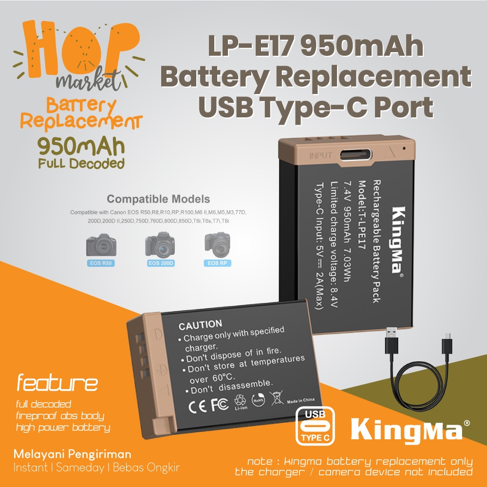 Jual KingMa Baterai LP-E17 Built-In Type C Charging Port Rechargeable ...