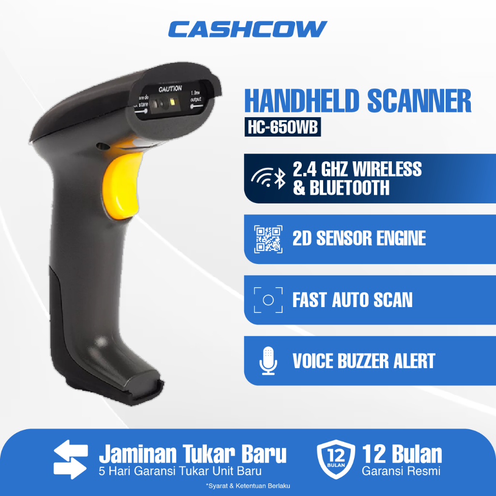 Jual CASHCOW HC650WB – Scanner 2D/1D Bluetooth Wireless 2.4G+USB ...