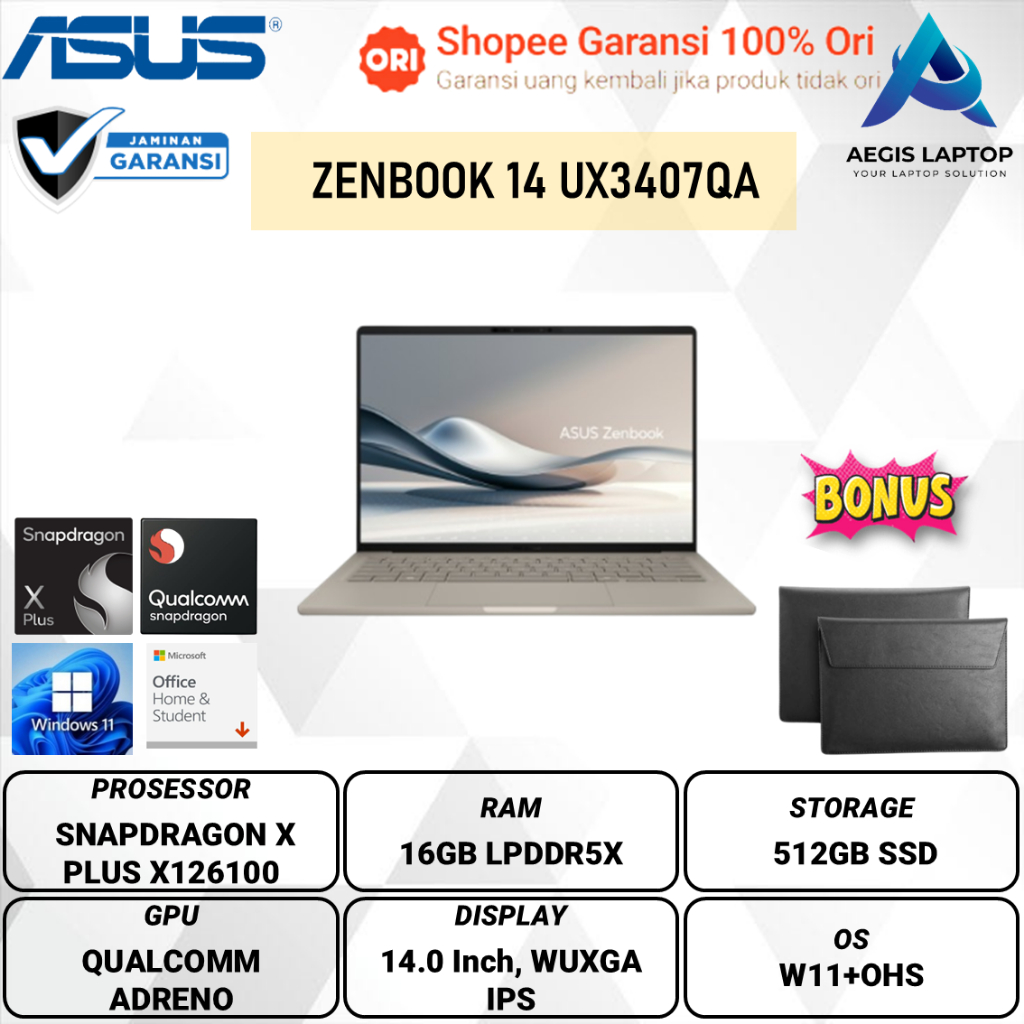 Jual Asus Zenbook 14 UX3407QA Snapdragon X Plus X126100 RAM 16Gb SSD ...