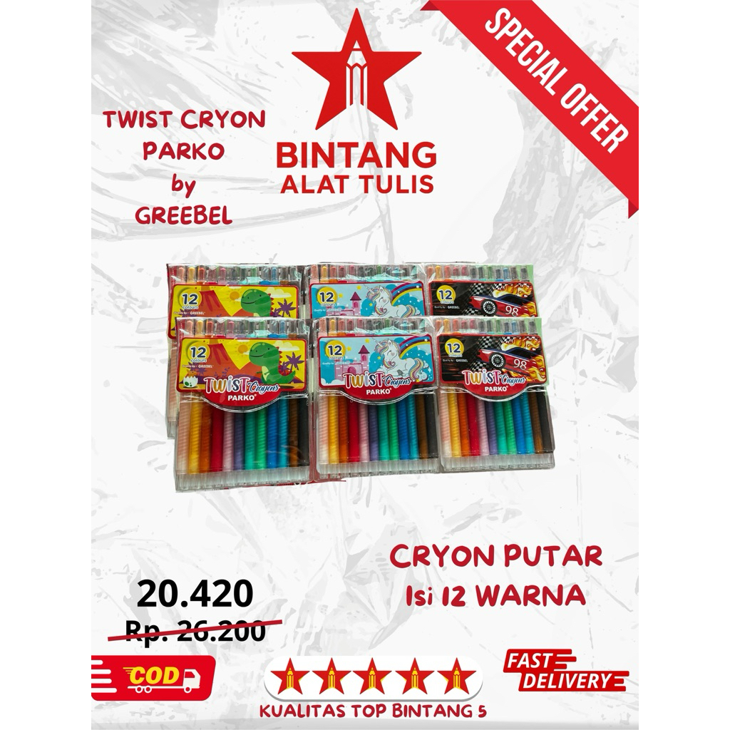 Jual Crayon Twist Greebel Parko 12 Warna | Twist Crayon Anak Tidak ...
