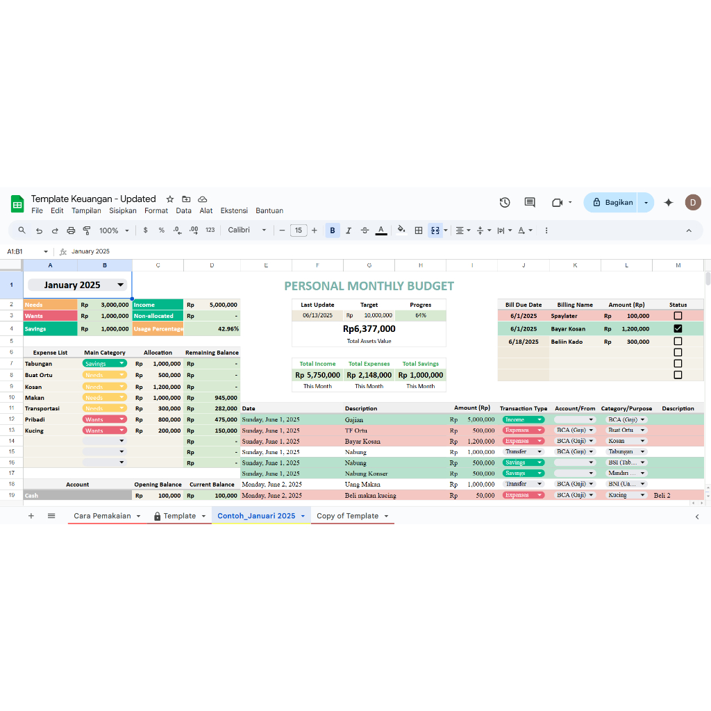 Jual TEMPLATE SPREADSHEET KEUANGAN KALUNA SIMPLE | Shopee Indonesia
